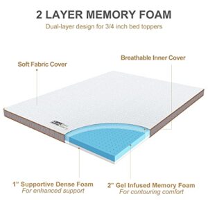 BedStory 3 Inch Memory Foam Mattress Topper, Gel Infused Toppers for Queen Size Bed, Premium Mattress Pad with Removable Soft Cover, 2-Layer Ventilated Design & High-Density Memory Foam