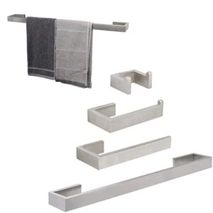 tocten 24 inch bath towel rack + 4-pcs bathroom hardware set stainless steel square towel rack set - include 16 inch towel bar, hand towel holder, toilet paper holder, robe hook(brushed nickel)