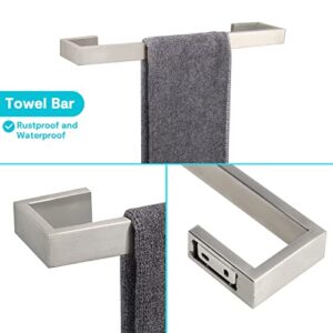 TocTen 24 Inch Bath Towel Rack + 4-Pcs Bathroom Hardware Set Stainless Steel Square Towel Rack Set - Include 16 Inch Towel Bar, Hand Towel Holder, Toilet Paper Holder, Robe Hook(Brushed Nickel)