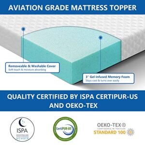 RISAR Memory Foam Mattress Topper King Size Mattress pad 3’’ Inch High Density Extra Firm Mattress Cooling Gel Thick Topper for Back Pain Relief Best Soft Bed with Cover Top Mattress (53x75 Inchs)