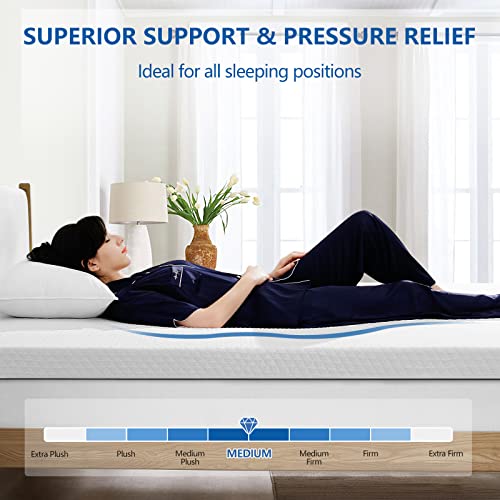 RISAR Memory Foam Mattress Topper King Size Mattress pad 3’’ Inch High Density Extra Firm Mattress Cooling Gel Thick Topper for Back Pain Relief Best Soft Bed with Cover Top Mattress (53x75 Inchs)