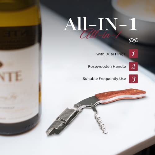 KITVINOUS Professional Waiters Corkscrew, Wine Opener with Foil Cutter & Dual Hinge, Stainless Steel Wine Key for Servers and Bartenders (Rosewood)