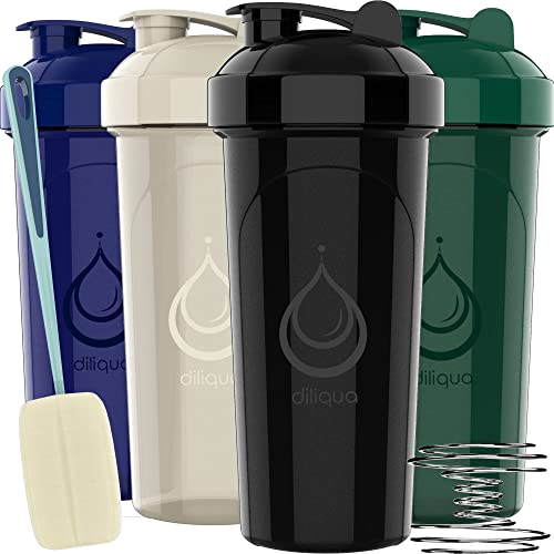 diliqua -4 PACK- 28 oz Shaker Bottles for Protein Mixes | BPA-Free & Dishwasher Safe | 4 large protein shaker bottle | Shaker Cups for protein shakes | Blender Shaker Bottle Pack