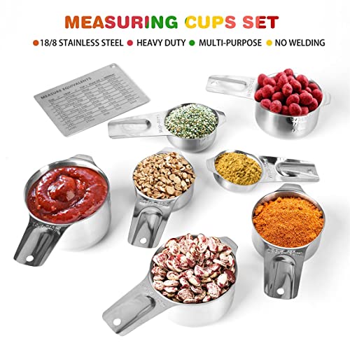 Measuring Cups Set and Magnetic Measuring Spoons Set,QtoiKce 18/8 Stainless Steel 7 Measure Cups and 7 Magnetic Measure Spoons,1 Leveler & 1 Conversion Chart for Dry and Liquid Ingredient