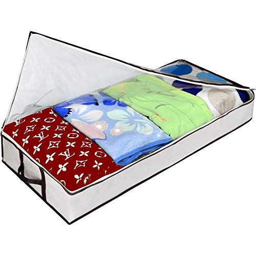 Ziz Home Zippered Under Bed Storage Bag 3 Pack | Used for Underbed Clothes Storage Linen Storage Blanket Storage Sweater Storage Duvet Storage Bins Clear Window