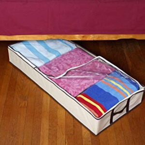 Ziz Home Zippered Under Bed Storage Bag 3 Pack | Used for Underbed Clothes Storage Linen Storage Blanket Storage Sweater Storage Duvet Storage Bins Clear Window