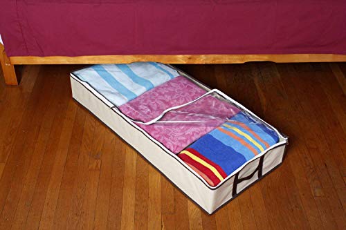 Ziz Home Zippered Under Bed Storage Bag 3 Pack | Used for Underbed Clothes Storage Linen Storage Blanket Storage Sweater Storage Duvet Storage Bins Clear Window