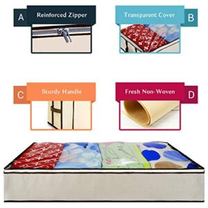 Ziz Home Zippered Under Bed Storage Bag 3 Pack | Used for Underbed Clothes Storage Linen Storage Blanket Storage Sweater Storage Duvet Storage Bins Clear Window