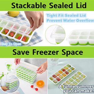 Ice Cube Tray with Lid 4 Pack, EDEFISY Reusable 14-Ice Cube Trays Easy-Release & Flexible Ice Trays for Freezer wit Lid for Chilled Drinks, Whiskey and Cocktails, Green