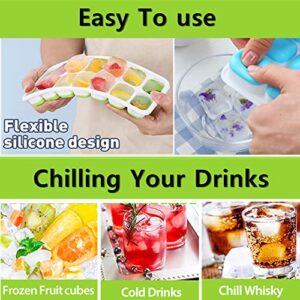 Ice Cube Tray with Lid 4 Pack, EDEFISY Reusable 14-Ice Cube Trays Easy-Release & Flexible Ice Trays for Freezer wit Lid for Chilled Drinks, Whiskey and Cocktails, Green