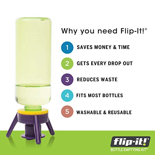 Flip-It! Universal Bottle Emptying Kit - Flip Bottle Upside Down To Get Every Drop Out of Lotions, Shampoos, Conditioners and Kitchen Condiments (2 FULL KITS, Bright Color Edition)