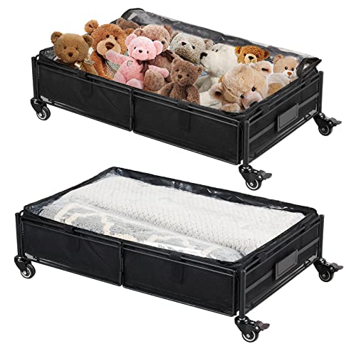 OOOMART.COM Under Bed Storage with Wheels, Under Bed Storage Containers for Shoe Organizers Under Bed, Rolling Underbed Storage for Bedroom Clothes Shoe Blankets, (with Liner,2 Pack)