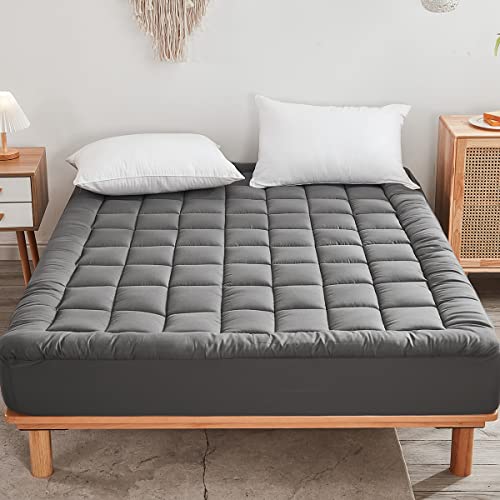 Mattress Pad - Pillow Topper with Stretches to 18” Deep Pocket Fits Up to 8”-21” Cooling Bed Topper,Soft and Breathable Mattress Protector Cover (Gray, Queen)