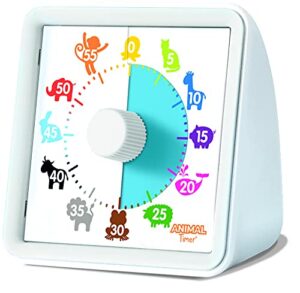 animal visual timer and color timer for kids, preschoolers & toddlers - silent classroom and home 60-minute countdown clock, time management tool (animal timer)