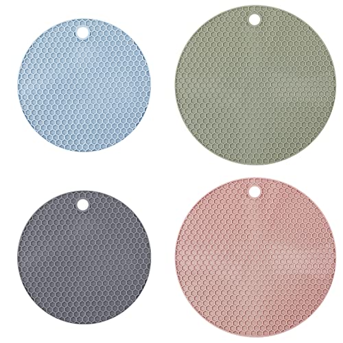 4pcs Silicone Jar Opener Gripper Pad, 5.7 Inch 6.8 Inch Jar Gripper Pad Multi-Purpose Round Honeycomb Jar Opener for Weak Hands Seniors Elderly Kids (Grey, Blue, Green, Pink)