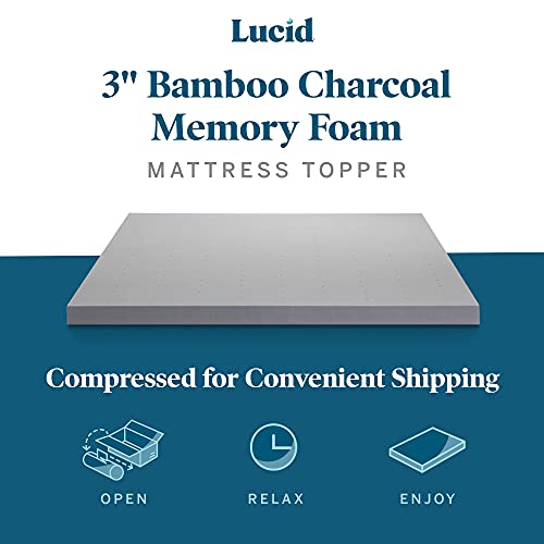 Lucid 3 Inch Mattress Topper QUeen – Memory Foam – Bamboo Charcoal Infusion – Cooling Ventilation – Hypoallergenic – CertiPur Certified Foam