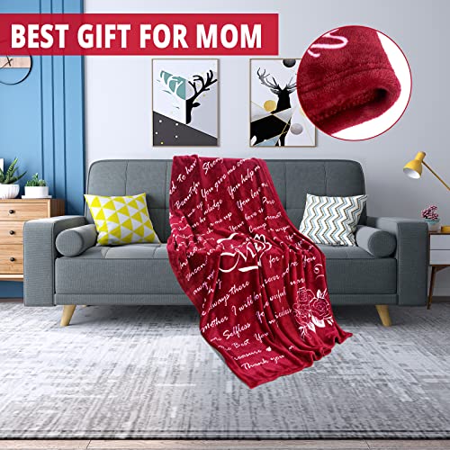 LONGTM Mom Blanket, Mom Gifts, Mom Birthday Gift, Valentine's Day Gift, from Daughter or Son, Warm Soft Throw Blanket 65” x 50” (Red)