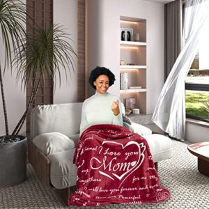 LONGTM Mom Blanket, Mom Gifts, Mom Birthday Gift, Valentine's Day Gift, from Daughter or Son, Warm Soft Throw Blanket 65” x 50” (Red)