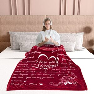 LONGTM Mom Blanket, Mom Gifts, Mom Birthday Gift, Valentine's Day Gift, from Daughter or Son, Warm Soft Throw Blanket 65” x 50” (Red)