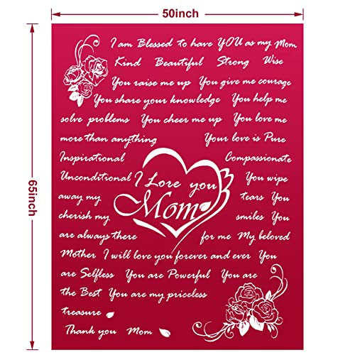 LONGTM Mom Blanket, Mom Gifts, Mom Birthday Gift, Valentine's Day Gift, from Daughter or Son, Warm Soft Throw Blanket 65” x 50” (Red)