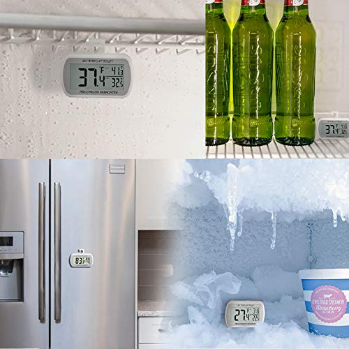 AEVETE 2 Pack Waterproof Digital Refrigerator Thermometer Large LCD, Freezer Room Thermometer with Magnetic Back, No Frills Easy to Read