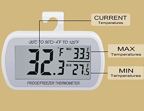 AEVETE 2 Pack Waterproof Digital Refrigerator Thermometer Large LCD, Freezer Room Thermometer with Magnetic Back, No Frills Easy to Read