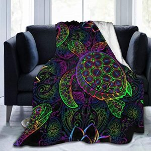 psychedelic sea turtle fleece throw blanket plush soft throw for bed sofa, 80 in x 60 in