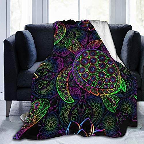 Psychedelic Sea Turtle Fleece Throw Blanket Plush Soft Throw for Bed Sofa, 80 in x 60 in