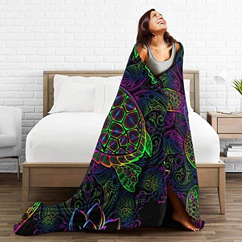 Psychedelic Sea Turtle Fleece Throw Blanket Plush Soft Throw for Bed Sofa, 80 in x 60 in