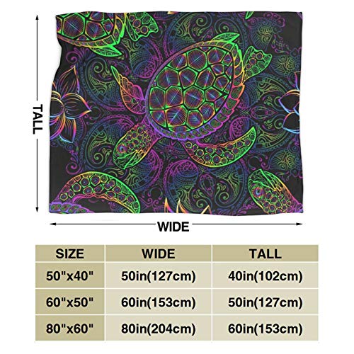 Psychedelic Sea Turtle Fleece Throw Blanket Plush Soft Throw for Bed Sofa, 80 in x 60 in