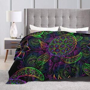 Psychedelic Sea Turtle Fleece Throw Blanket Plush Soft Throw for Bed Sofa, 80 in x 60 in