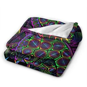 Psychedelic Sea Turtle Fleece Throw Blanket Plush Soft Throw for Bed Sofa, 80 in x 60 in