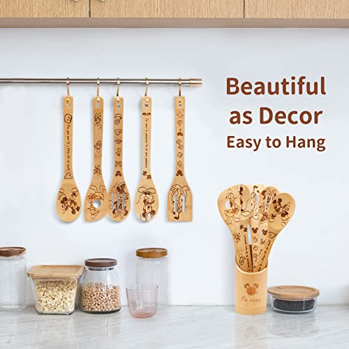 Wooden Spoons for Cooking, Bamboo Cooking Kitchen Utensils Set, Housewarming Birthday Anniversary Present for Friend (6PCS)