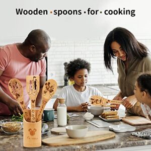 Wooden Spoons for Cooking, Bamboo Cooking Kitchen Utensils Set, Housewarming Birthday Anniversary Present for Friend (6PCS)