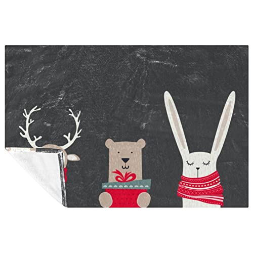 Christmas Reindeer Polar Bear Rabbit Prints Soft Warm Cozy Blanket Throw for Bed Couch Sofa Picnic Camping Beach, 150×100cm