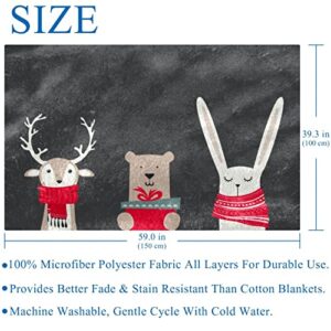 Christmas Reindeer Polar Bear Rabbit Prints Soft Warm Cozy Blanket Throw for Bed Couch Sofa Picnic Camping Beach, 150×100cm