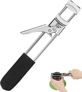 jar opener for weak hands, jar lid opener for senior arthritis, adjustable stainless steel bottle open tool+rubber gripper pad, longer handheld canning jar opener effortless for any-size caps…