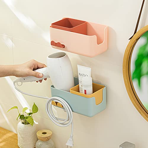 Poeland Hair Dryer Holder Wall Mounted, Hair Tools Organizer for Bathroom, Bathroom Supplies Caddy Storage for Hair Dryer Accessories, Makeup, Toiletries