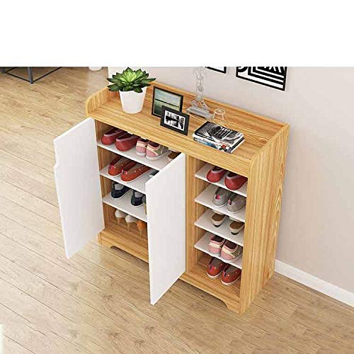 DINGZZ Multi-Layer Simple Shoe Shelf Home Simple Household Dustproof Shoe Cabinet, Wooden Shoe Rack (Color : Black)