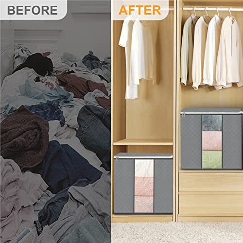 Ceither Large Storage Bag, 4 Pack Collapsible Storage Bins Organizer For Clothes Blankets Durable Fabric Smooth Zips Reinforced Handles, Visible Window Breathable Storage Box (vertical)