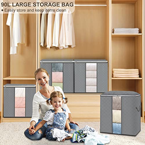 Ceither Large Storage Bag, 4 Pack Collapsible Storage Bins Organizer For Clothes Blankets Durable Fabric Smooth Zips Reinforced Handles, Visible Window Breathable Storage Box (vertical)