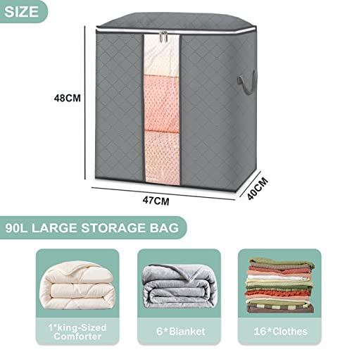 Ceither Large Storage Bag, 4 Pack Collapsible Storage Bins Organizer For Clothes Blankets Durable Fabric Smooth Zips Reinforced Handles, Visible Window Breathable Storage Box (vertical)