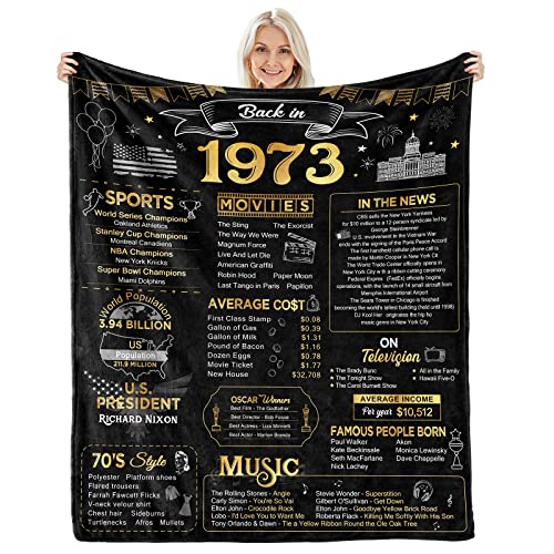 Happy 50th Birthday Gifts for Men Women Blanket 1973 50th Birthday Anniversary wedding Decorations Turning 50 Years Old Bday Gift Idea for Husband Wife Dad Mom Back in 1973 Throw Blanket 60Lx50W Inch