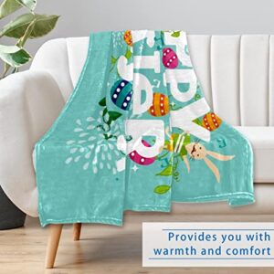 Happy Easter with Flowers Eggs Prints Soft Warm Cozy Blanket Throw for Bed Couch Sofa Picnic Camping Beach, 150×100cm