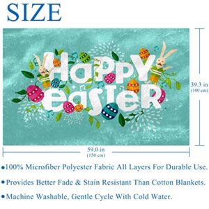 Happy Easter with Flowers Eggs Prints Soft Warm Cozy Blanket Throw for Bed Couch Sofa Picnic Camping Beach, 150×100cm