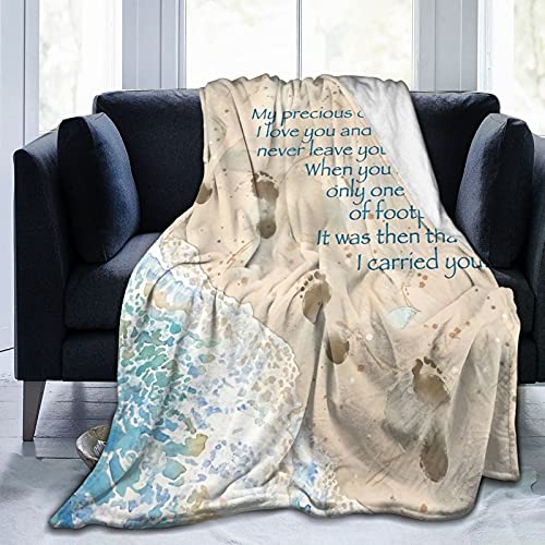 Footprints in The Sand with Quote Novelty Blanket Soft Flannel Fleece Throw Blanket Super Soft Lightweight for Couch 50"X40"