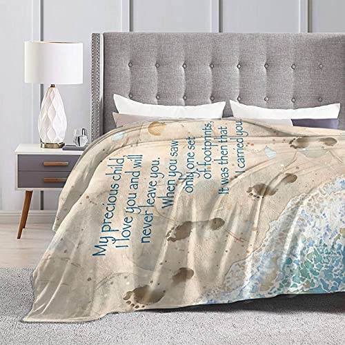 Footprints in The Sand with Quote Novelty Blanket Soft Flannel Fleece Throw Blanket Super Soft Lightweight for Couch 50"X40"