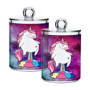 keepreal funny unicorn galaxy rainbow fart qtip holder dispenser with lids, 2pcs plastic food storage canisters, apothecary jar containers for vanity organizer storage