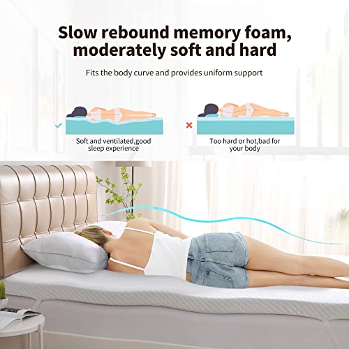 ONLIMET Mattress Topper Queen, 3 Inch Queen Memory Foam Mattress Topper for Body Support & Pressure Relief with Breathable & Removable & Washable Bamboo Fiber Cover Queen Mattress Topper (60X80'')