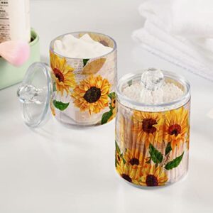 Kigai 4 Pack Sunflower Qtip Holders Dispenser Bathroom Vanity Organizers Clear Plastic Apothecary Jars with Lids for Cotton Ball, Cotton Swab, Cotton Round Pads, Floss